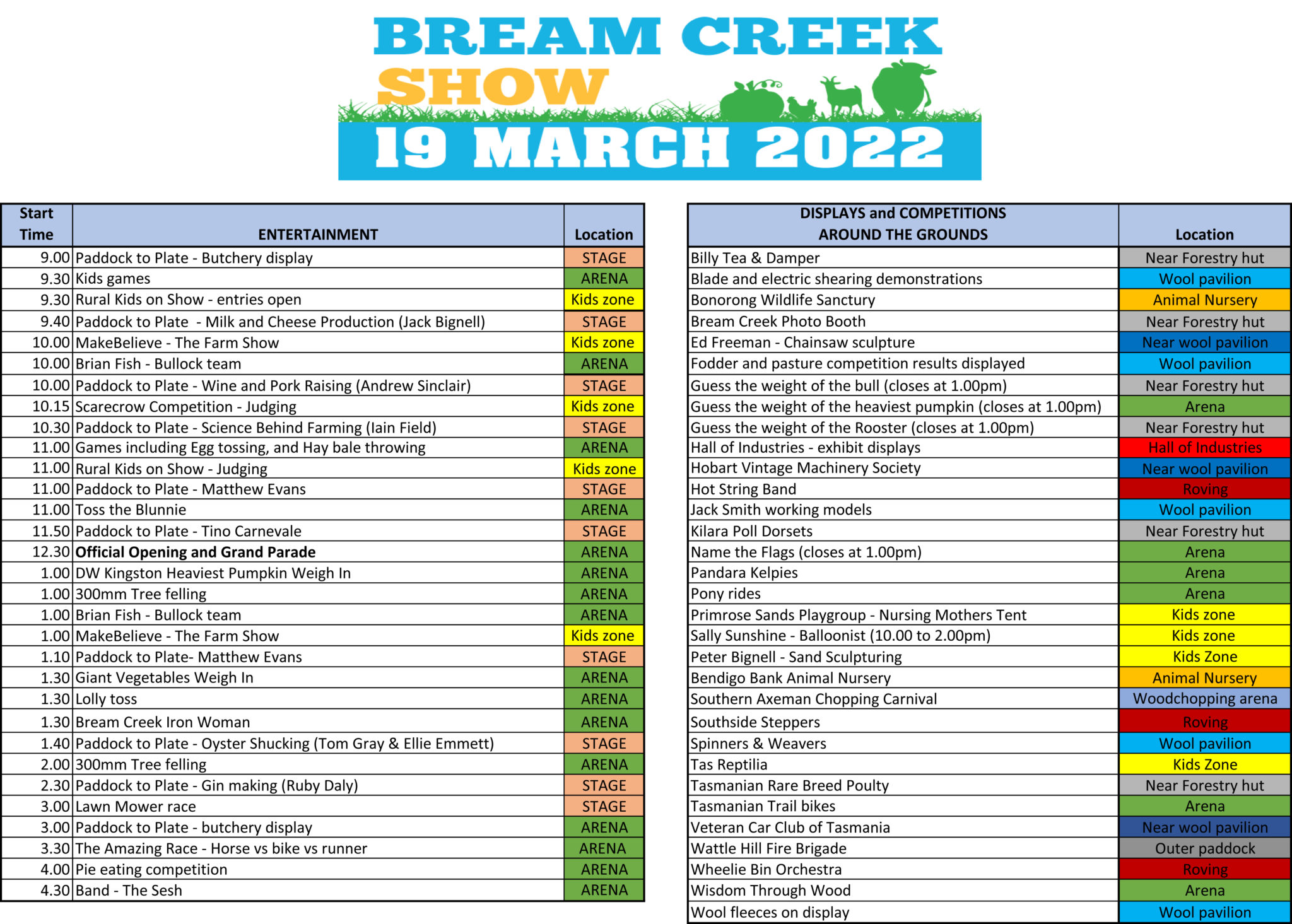 Program – Bream Creek Show